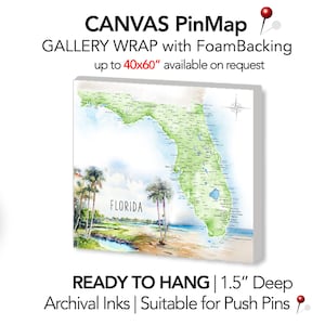Push Pin Map of Florida Map FL State Map With Cities, Canvas Wall Art ...