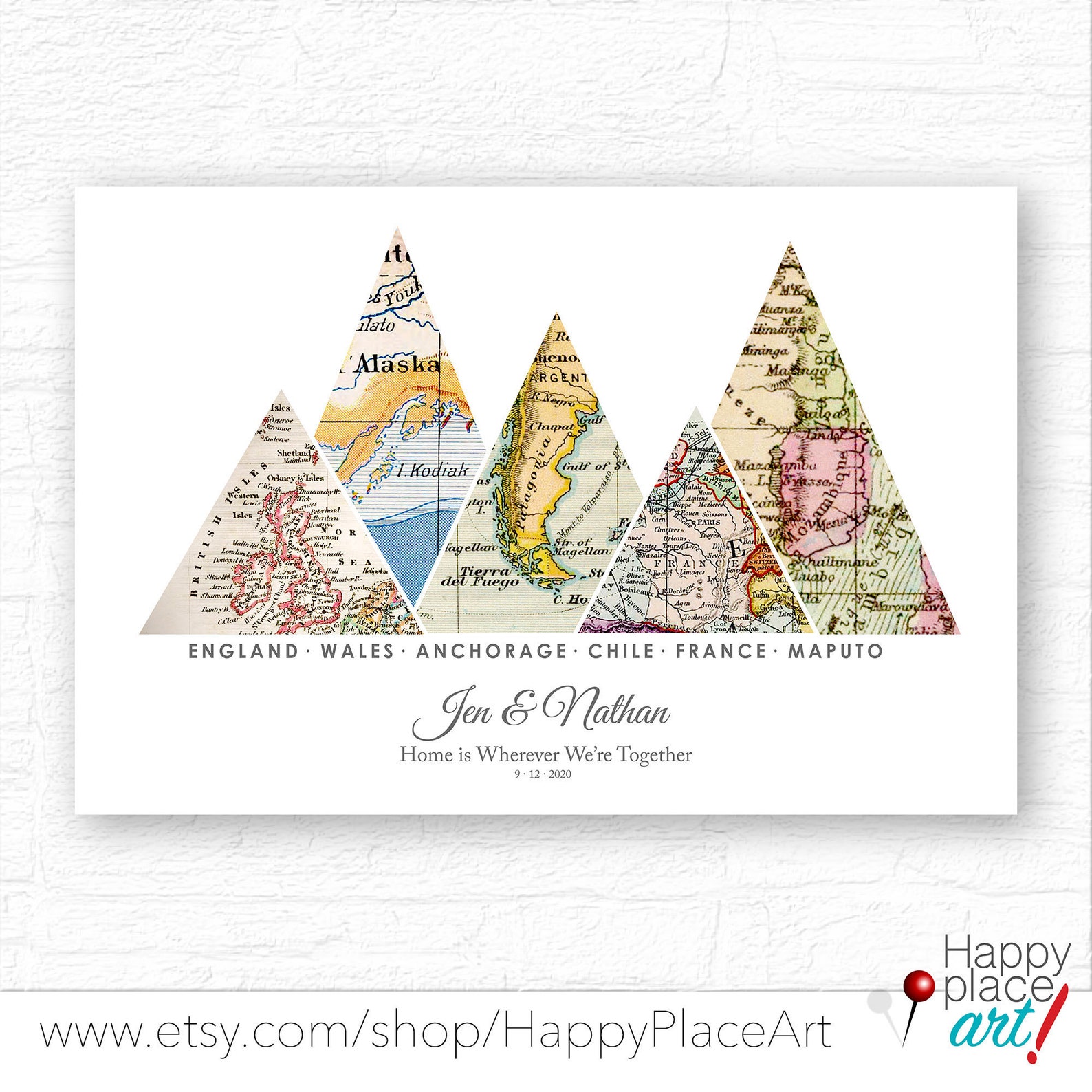 Customized Travel Map Print Gift, up to 10 Locations, Personalized ...