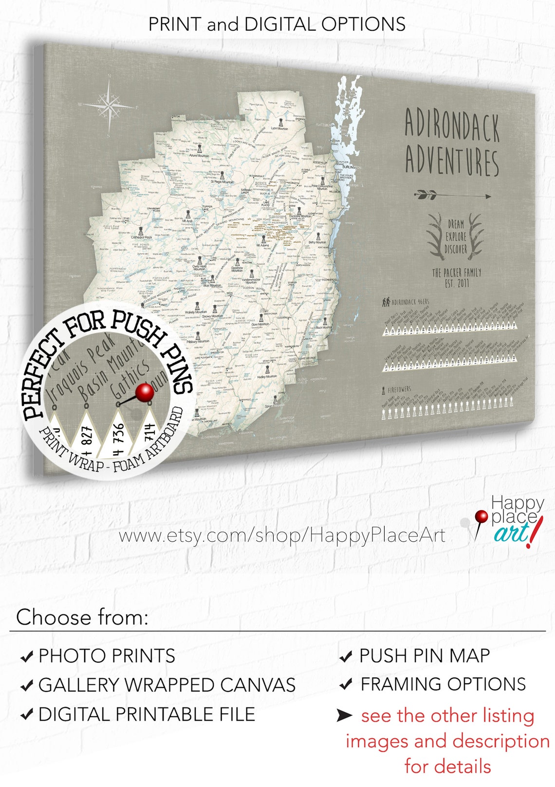 Hike the 46 Peaks & Pin Your Progress on a Push Pin Map Adirondack ...