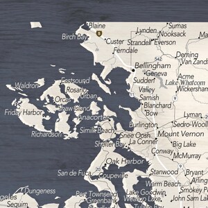 Push Pin WA Map, Washington Wall Map, Detailed Map of WA State, Framed ...