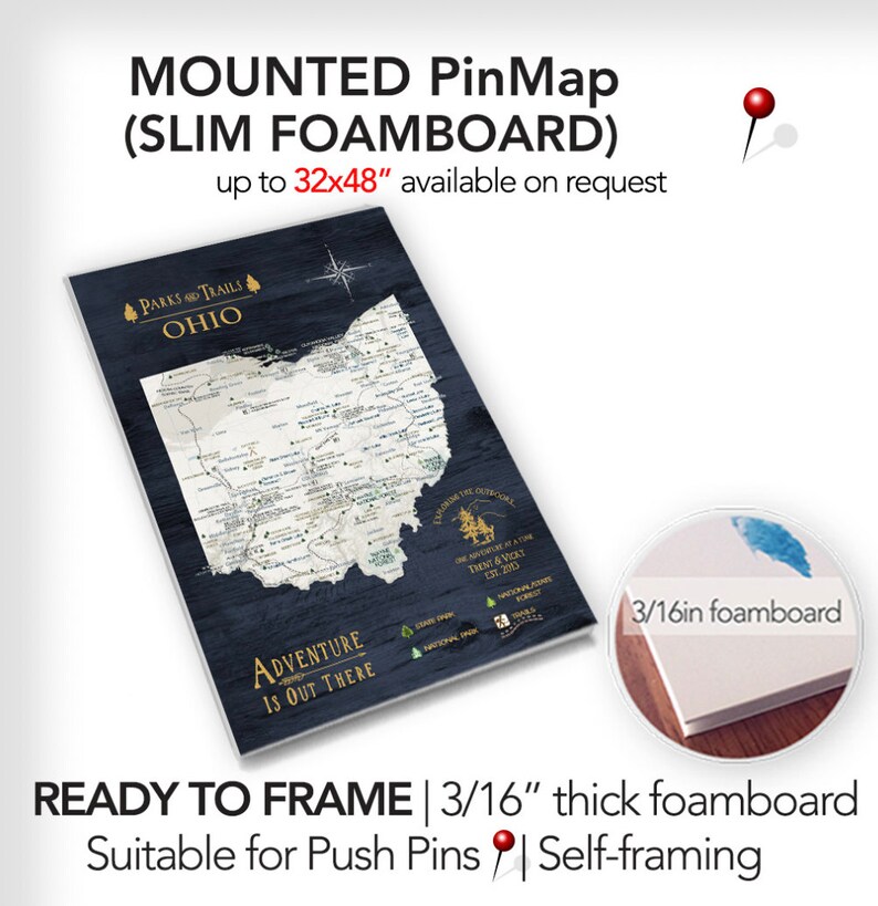 Push Pin Map of State of Ohio Map Personalized Map With Ohio - Etsy