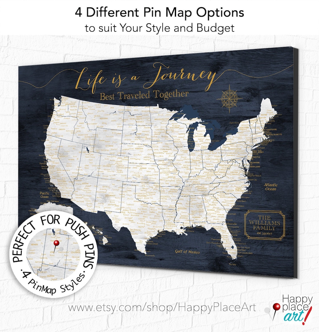 Life is a Journey USA Travel Map, Any Custom Title. Works Well for a ...