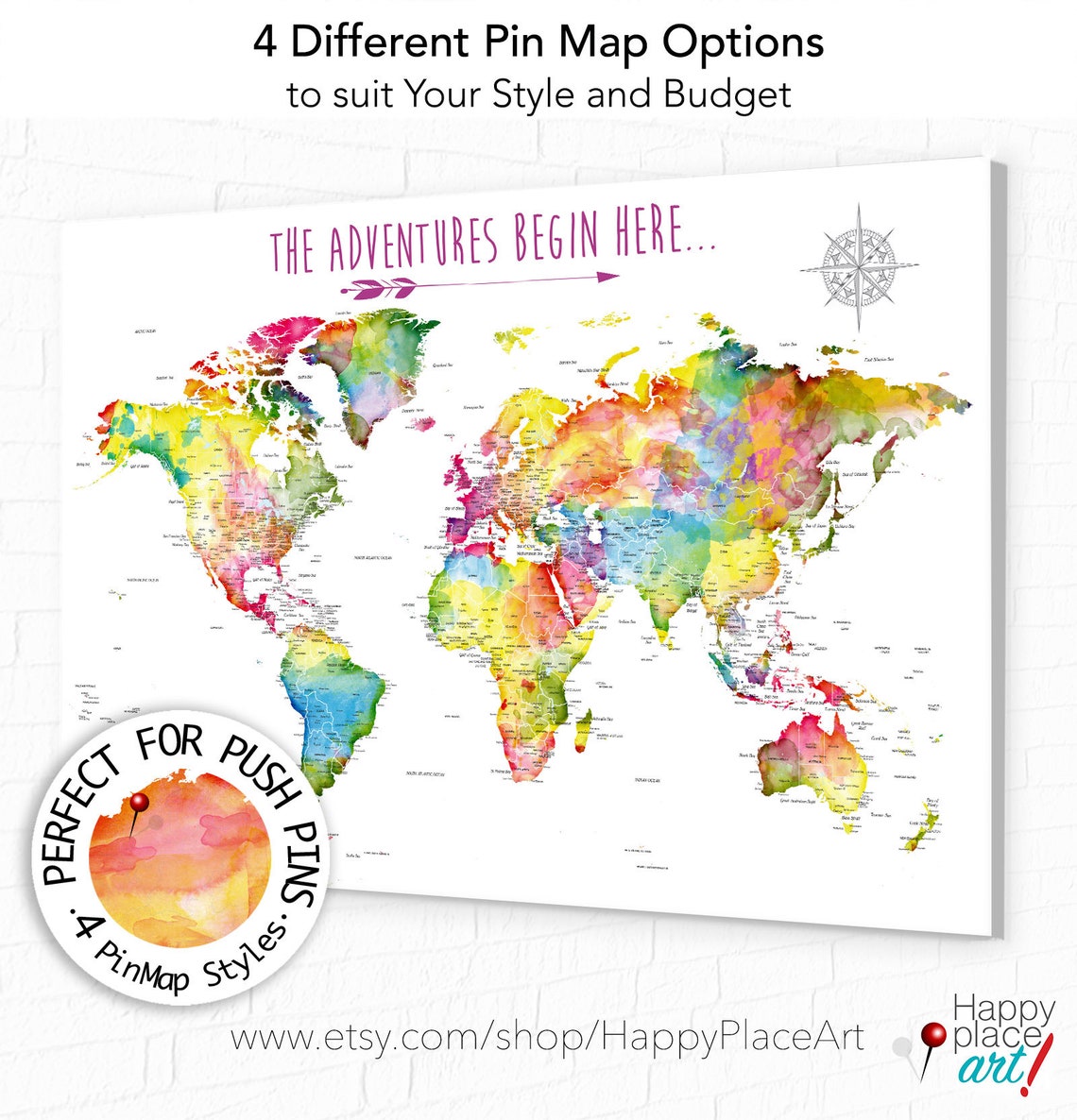 World Map Pin Board Map With Canvas Family Push Pin World | Etsy