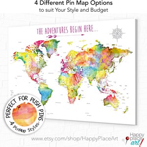 World Map Pin Board Map With Canvas, Family Push Pin World Map, Perfect ...