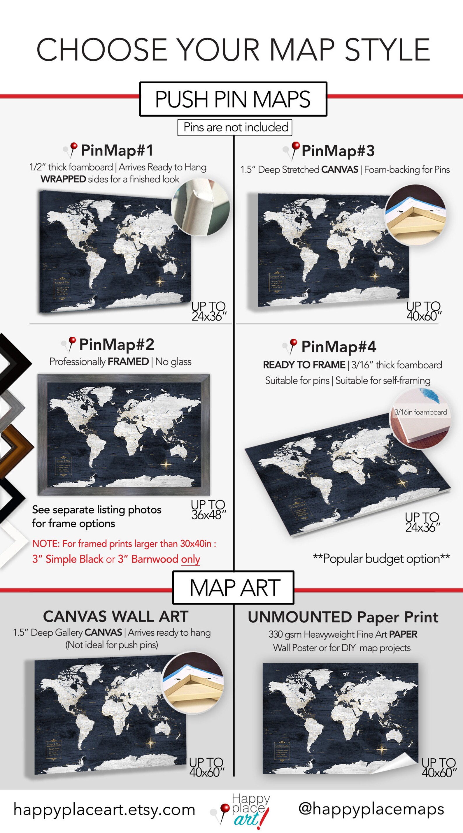 Push Pin Travel Map, Large World Map Canvas, World Map With Legend ...