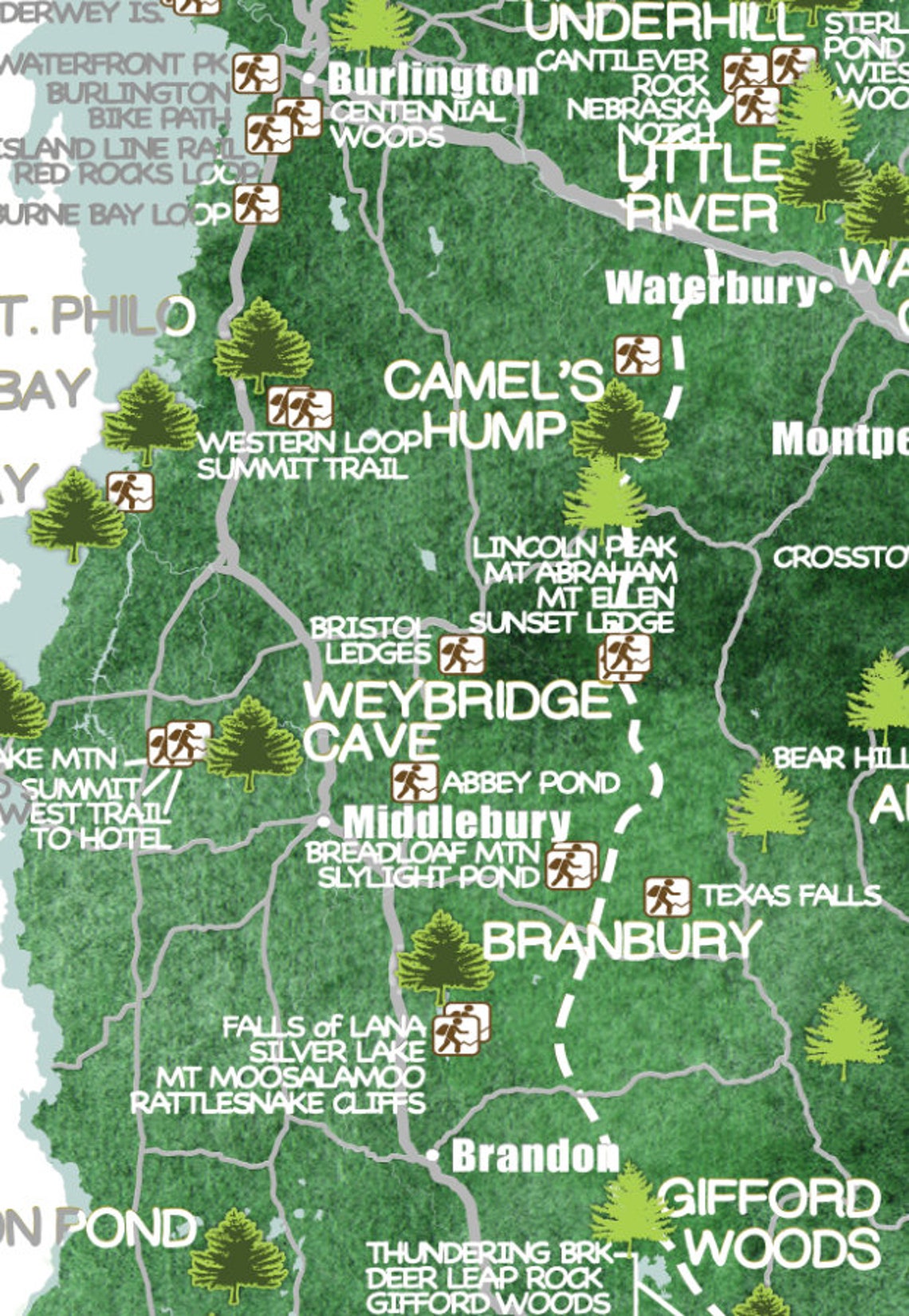Vermont Hiking Trails & State Parks of VT, Personalized Vermont Map ...