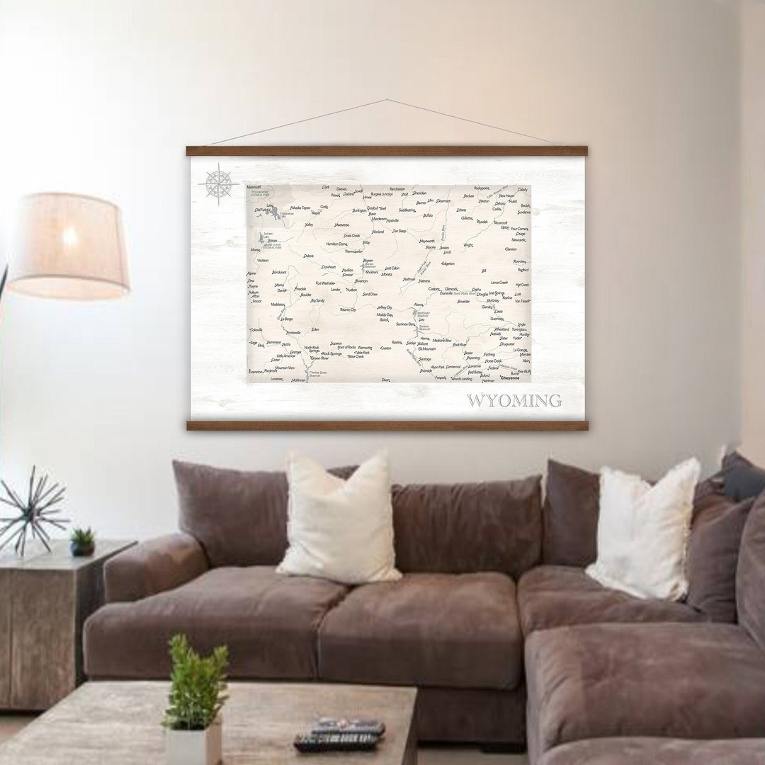 Hanging Canvas Wyoming Map, Large State Wall Map of in Neutral Colors ...