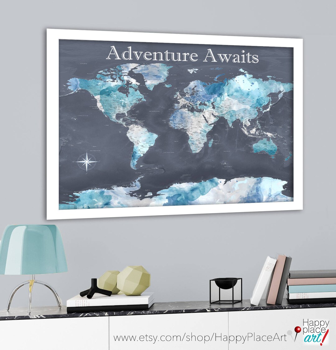 World Map, Muted Tones, Large World Map, Map With Cities, City Labels ...