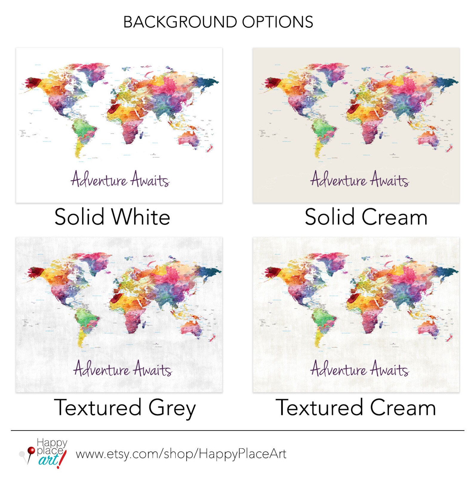 Adventure Awaits World Map Push Pin World Map Watercolor | Etsy