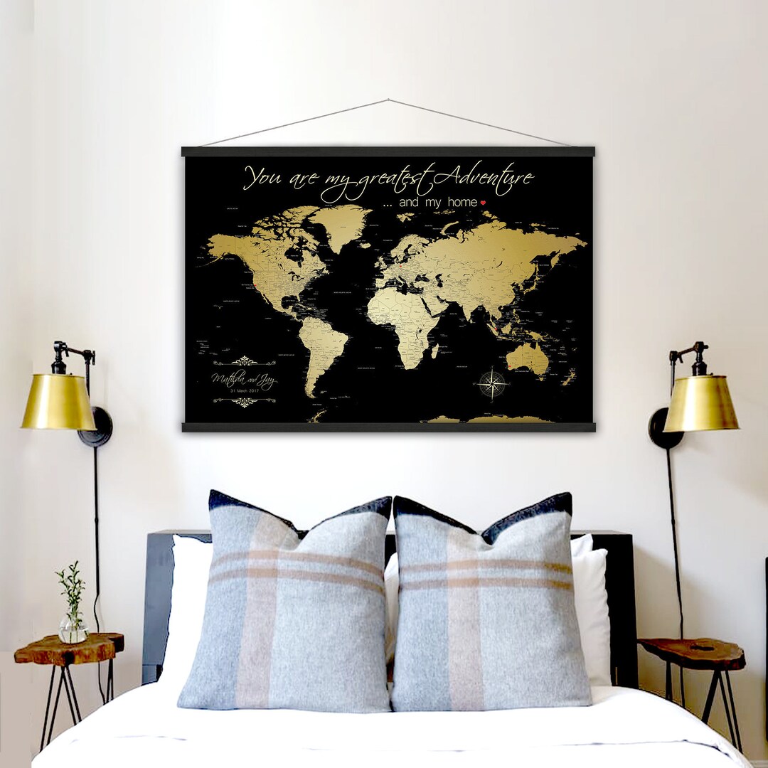 Gold World Canvas Map, Map Large Size, Art Map Print, Canvas Map of the ...