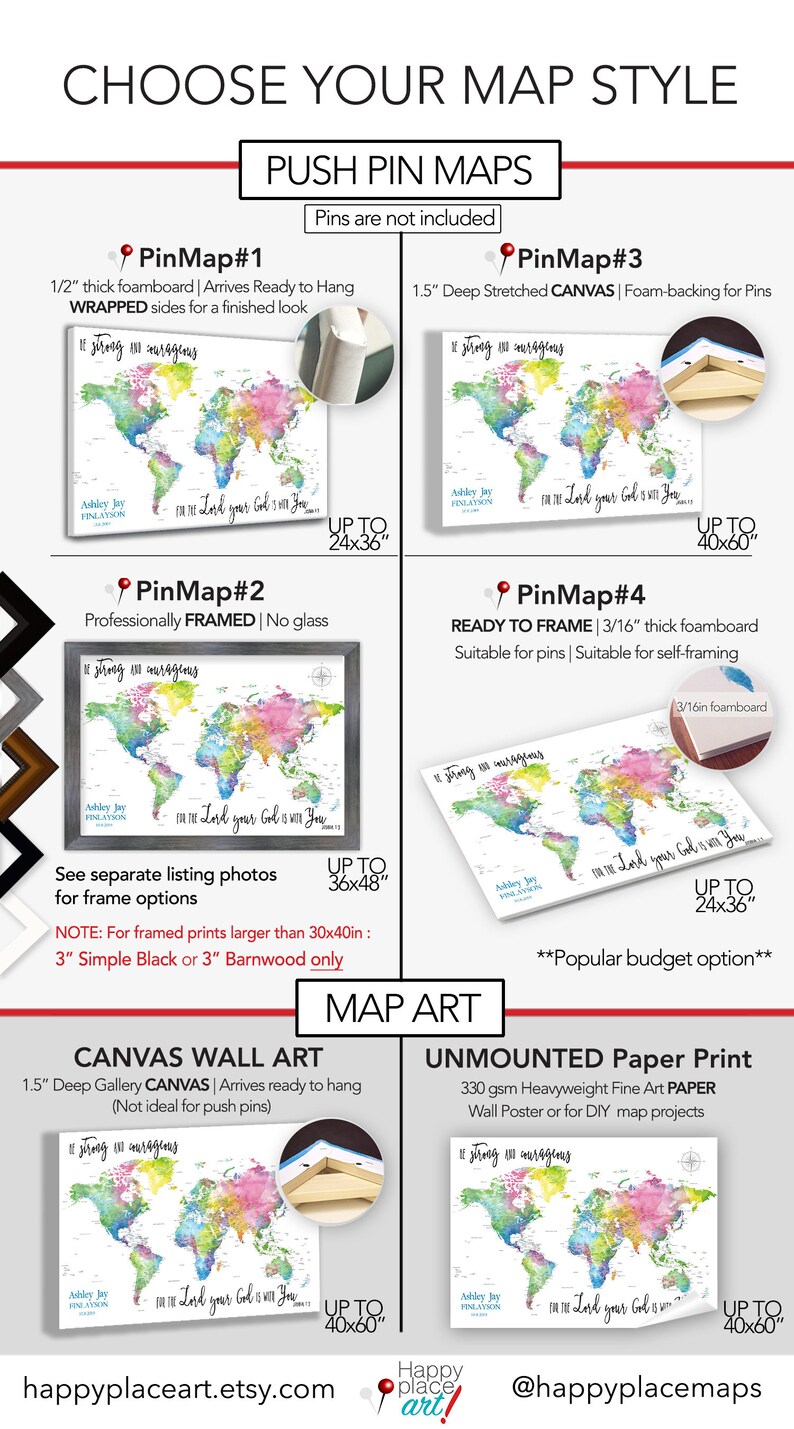 Christian World Map With Scripture, Be Strong and Courageous, Any ...