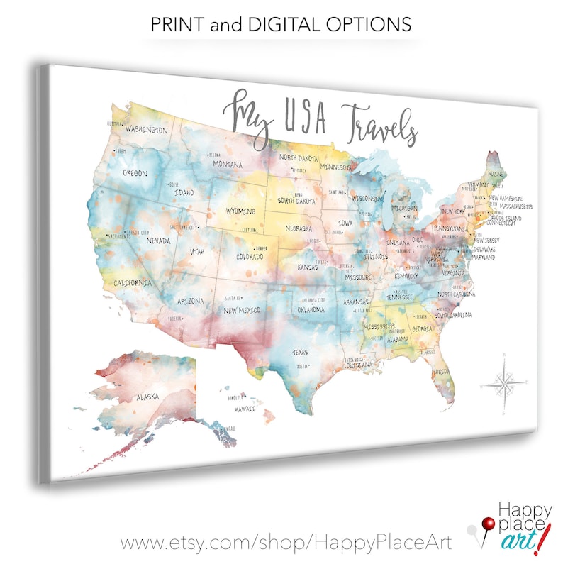 USA Travel Map Pretty USA Pinboard Wall Map for Young Woman | Etsy