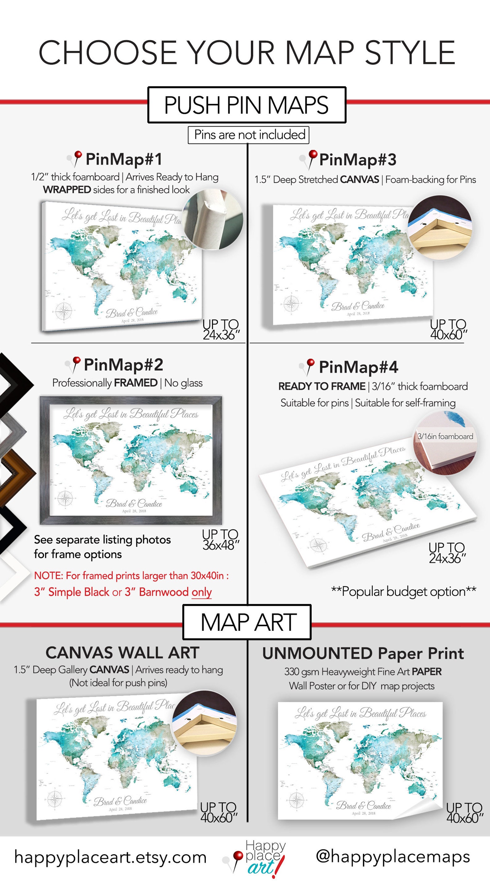 Push Pin World Map for a Couple Perfect Anniversary Gift for - Etsy