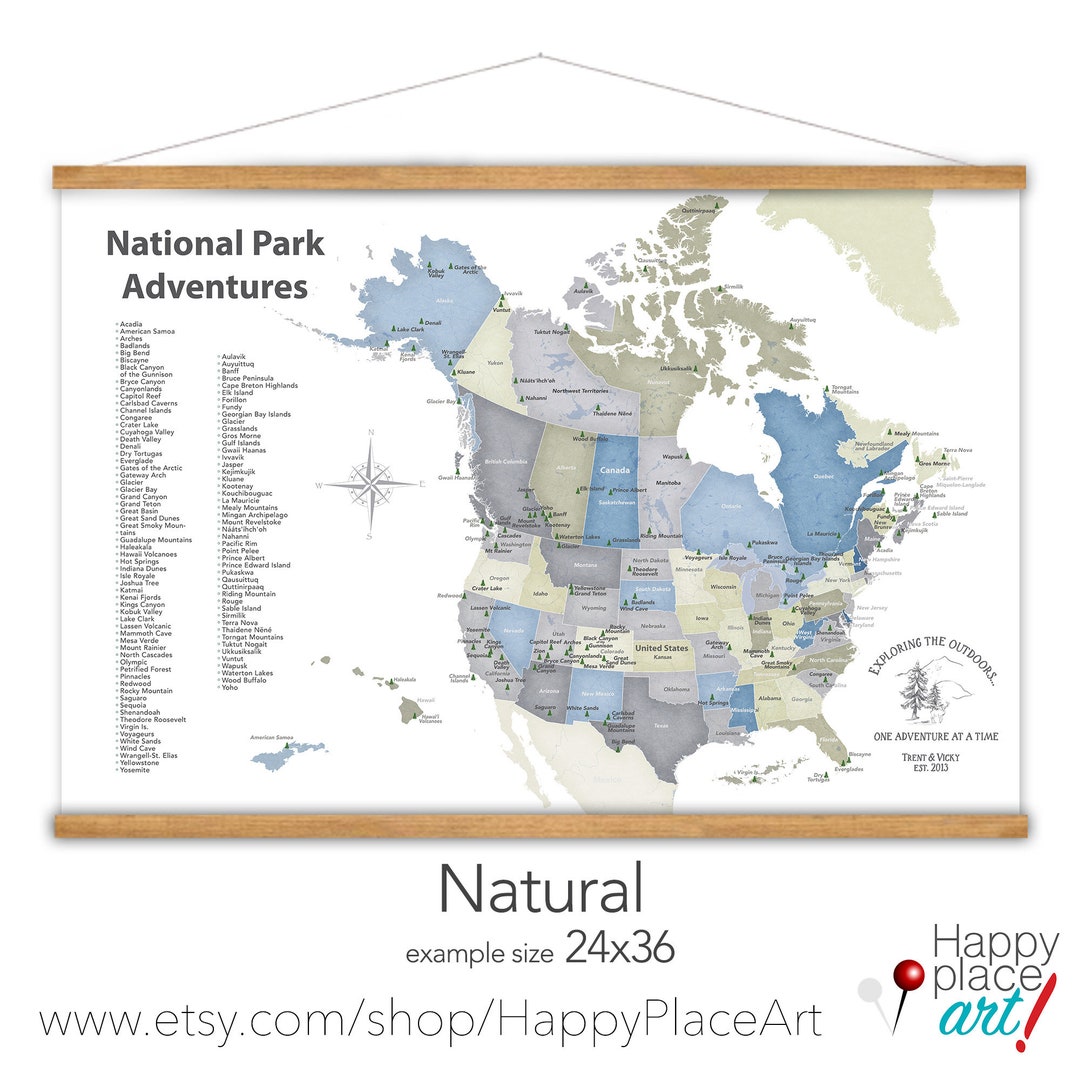 Mapa mural personalizado de los parques nacionales de EE. UU. y Canadá ...
