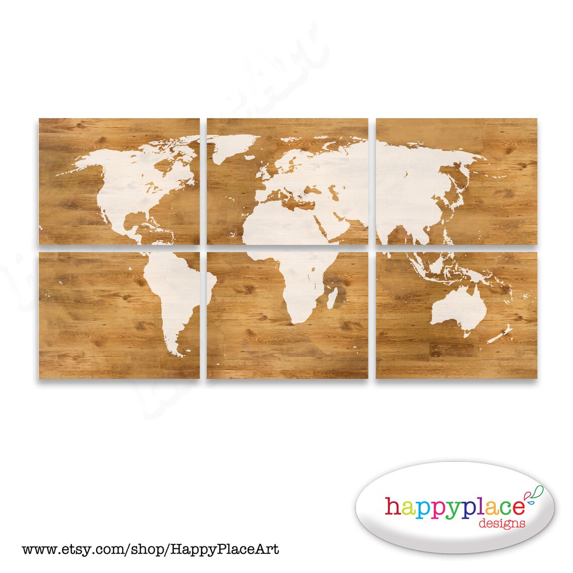 Cream World Map Print With Timber Wood Grain Texture. 6 Panels - Etsy