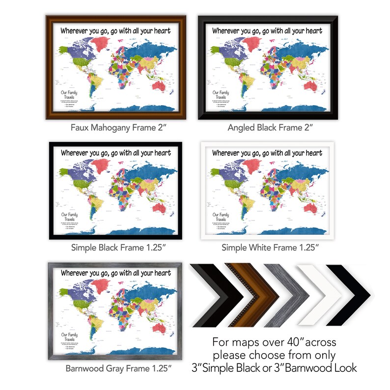 Bright Family Travel Map for Push Pins. Mounted on Foamboard | Etsy
