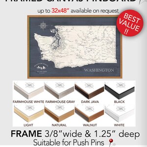 Push Pin WA Map, Washington Wall Map, Detailed Map of WA State, Framed ...