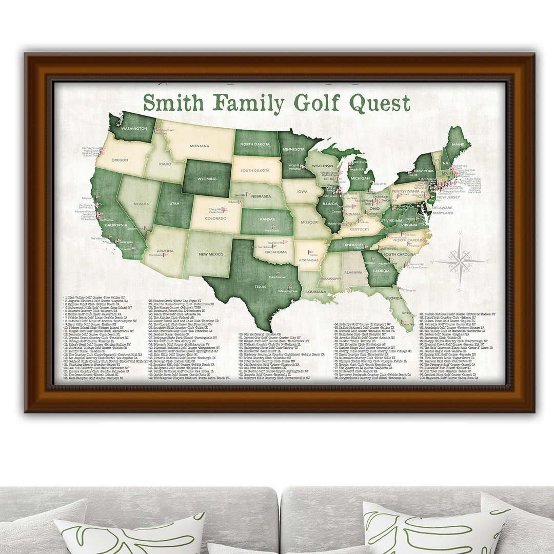 Framed Golf Print Top Pro Golfer USA Golfing Destinations Tracking ...