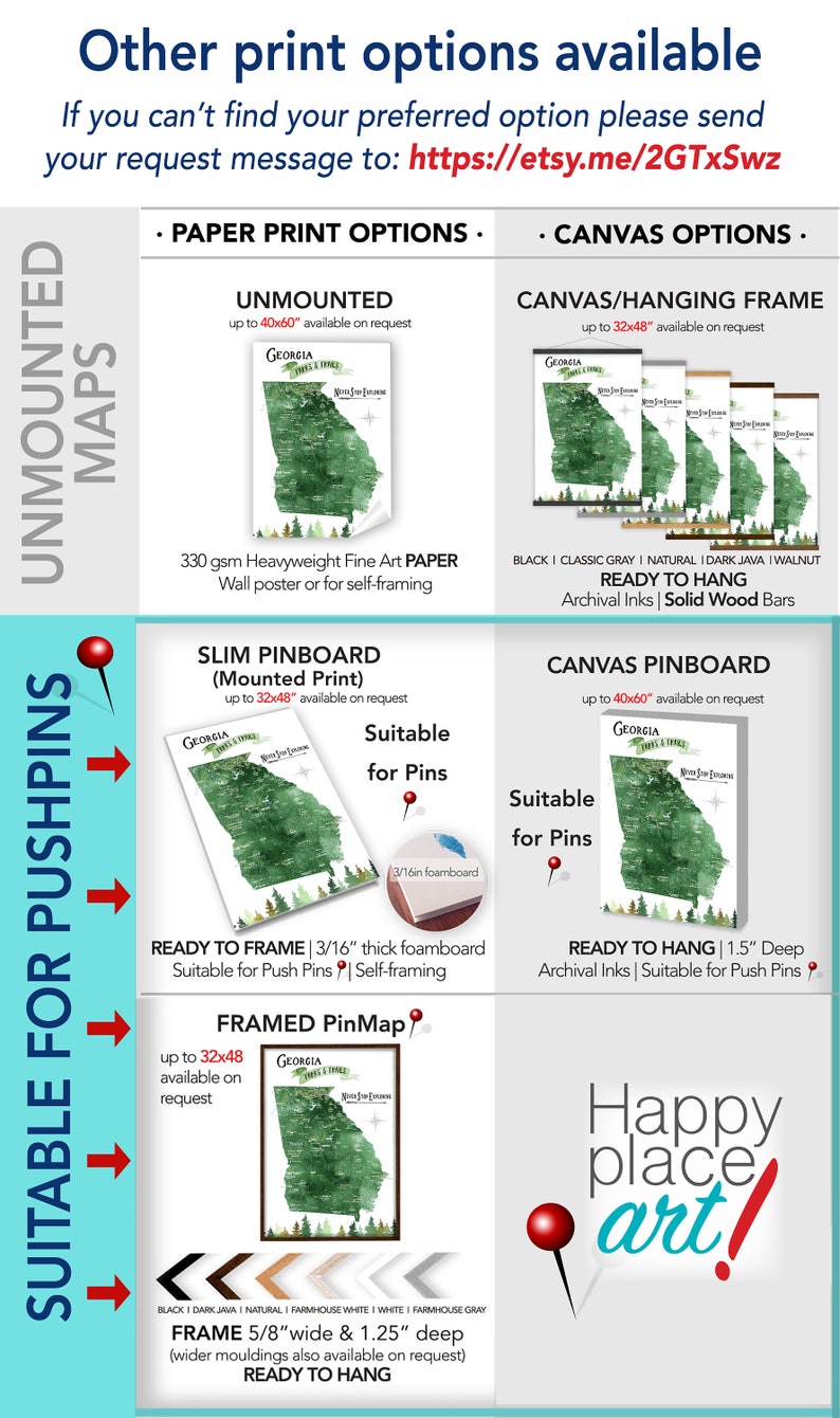 Georgia Map With State Parks and Hiking Trails, Push Pin Map of GA ...