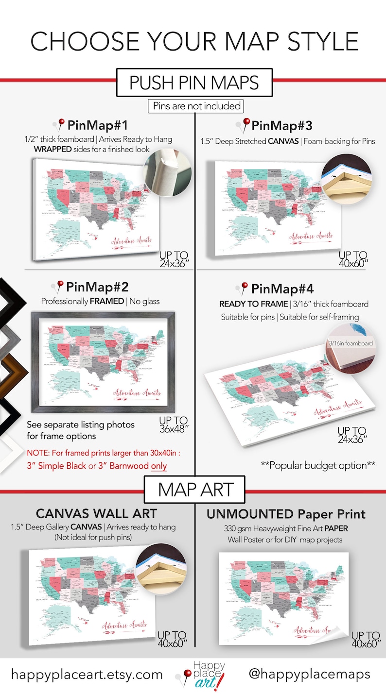 Push Pin USA Map, Customised US Map, City & State Labels, US Pin Map ...