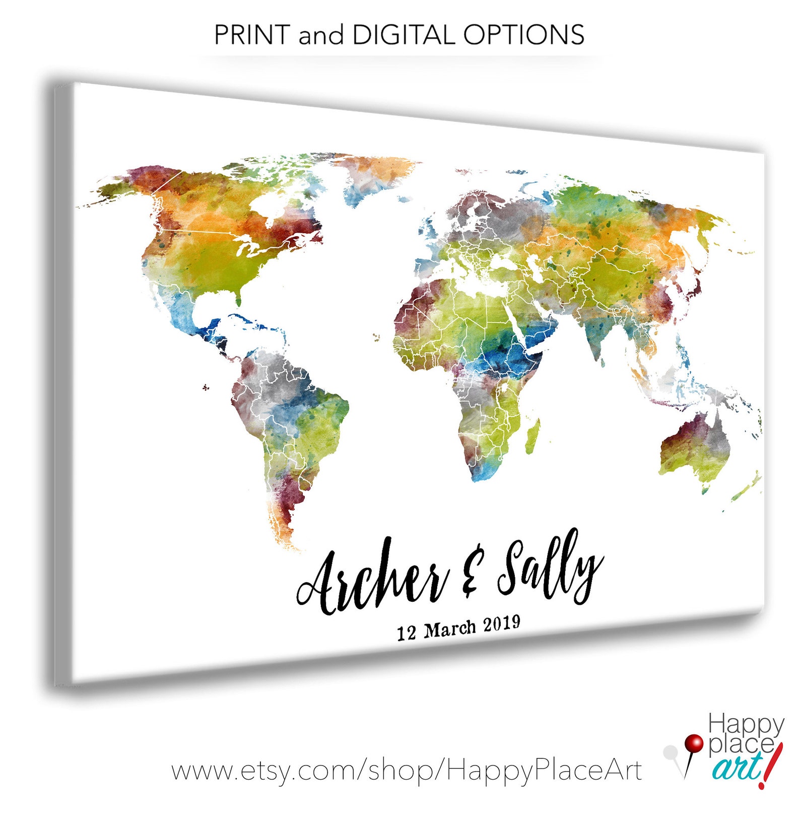 Custom Watercolor Travel map Wedding signature map | Etsy