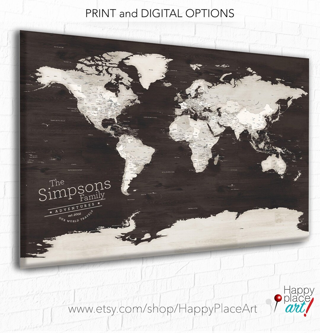 Map of the World, Rustic World Map Push Pin Wood Timber Grain, Soft ...