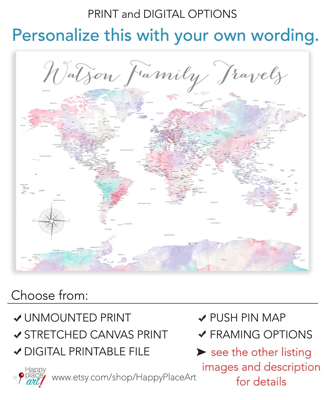 Pin Map of the World Track Family Travels Soft Pink Wall - Etsy