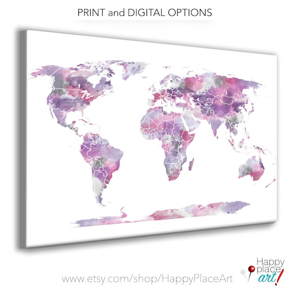 Watercolor World Map Etsy