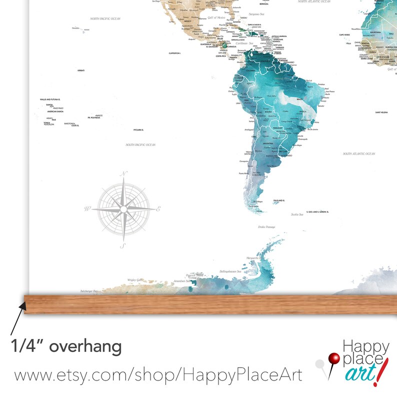 Teal World Canvas Map Large Wall Map Art Print Canvas Map of | Etsy