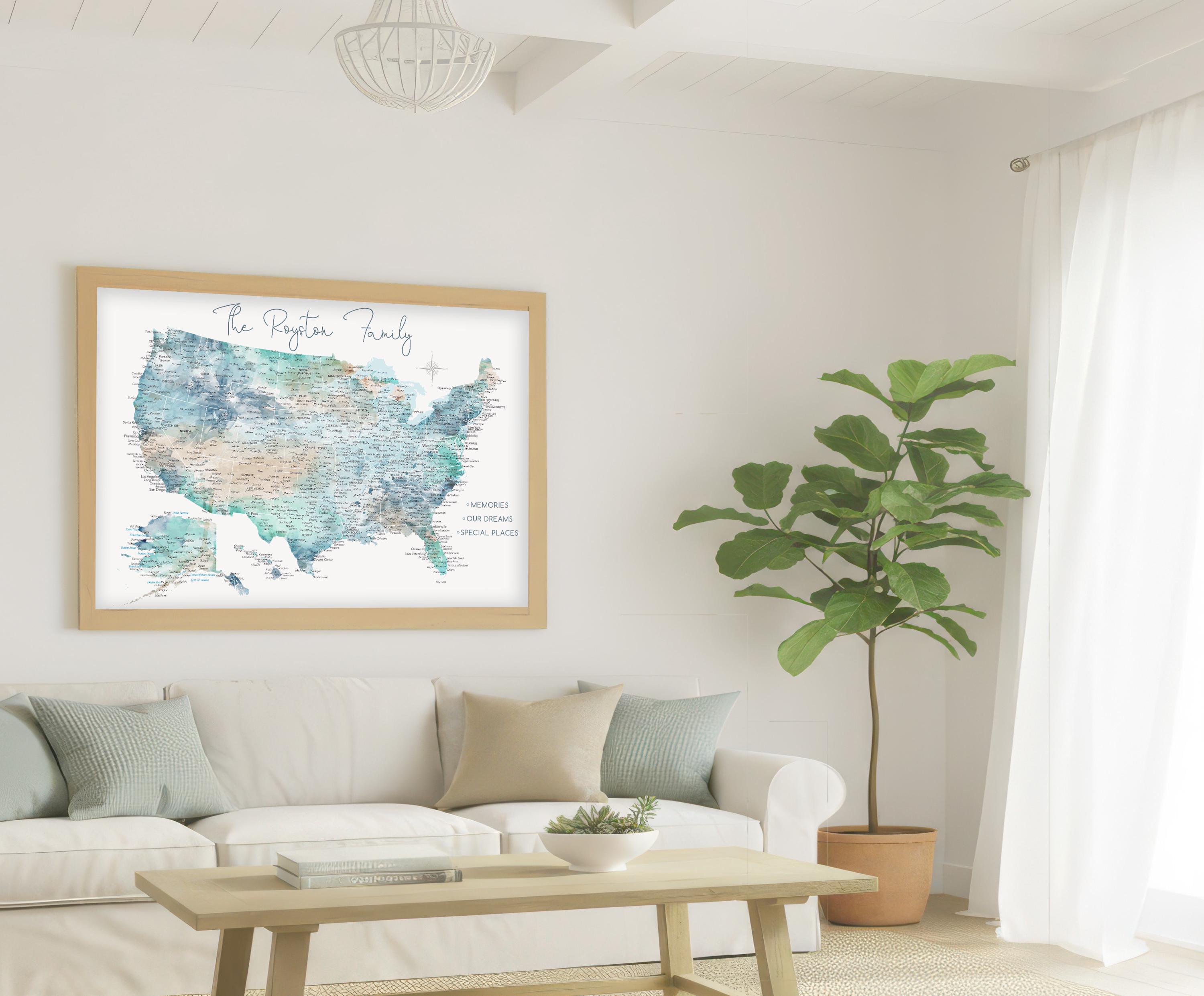 United States Map for Pins, USA Map for Family Who Loves Travel and ...