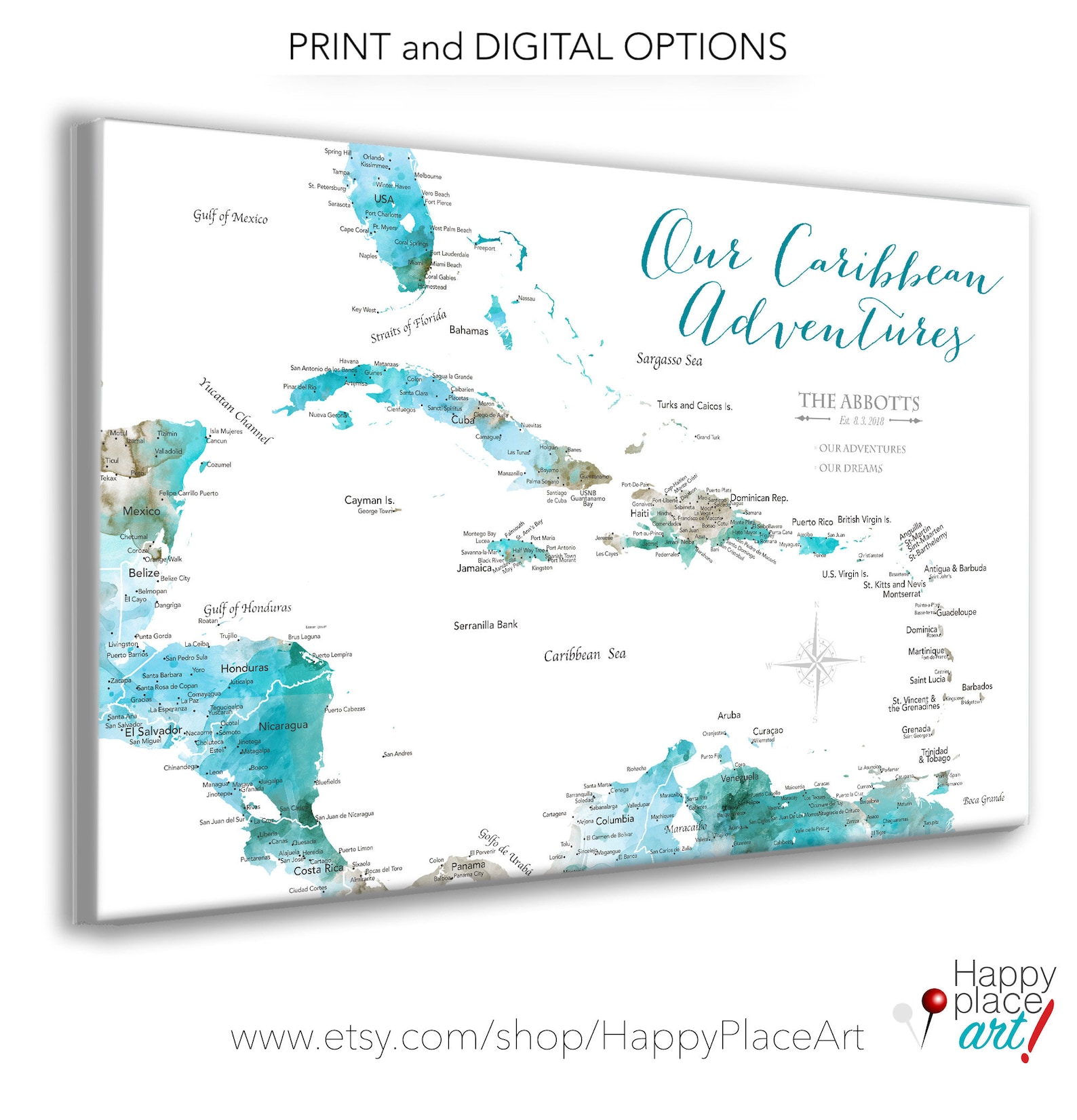 Custom Caribbean Map Incl Optional Personalized Title and - Etsy