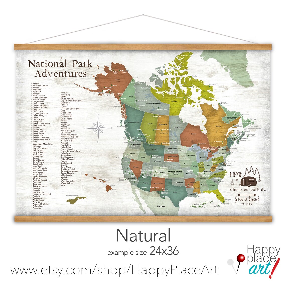 National Parks Wall Map Personalized USA and Canada Map | Etsy