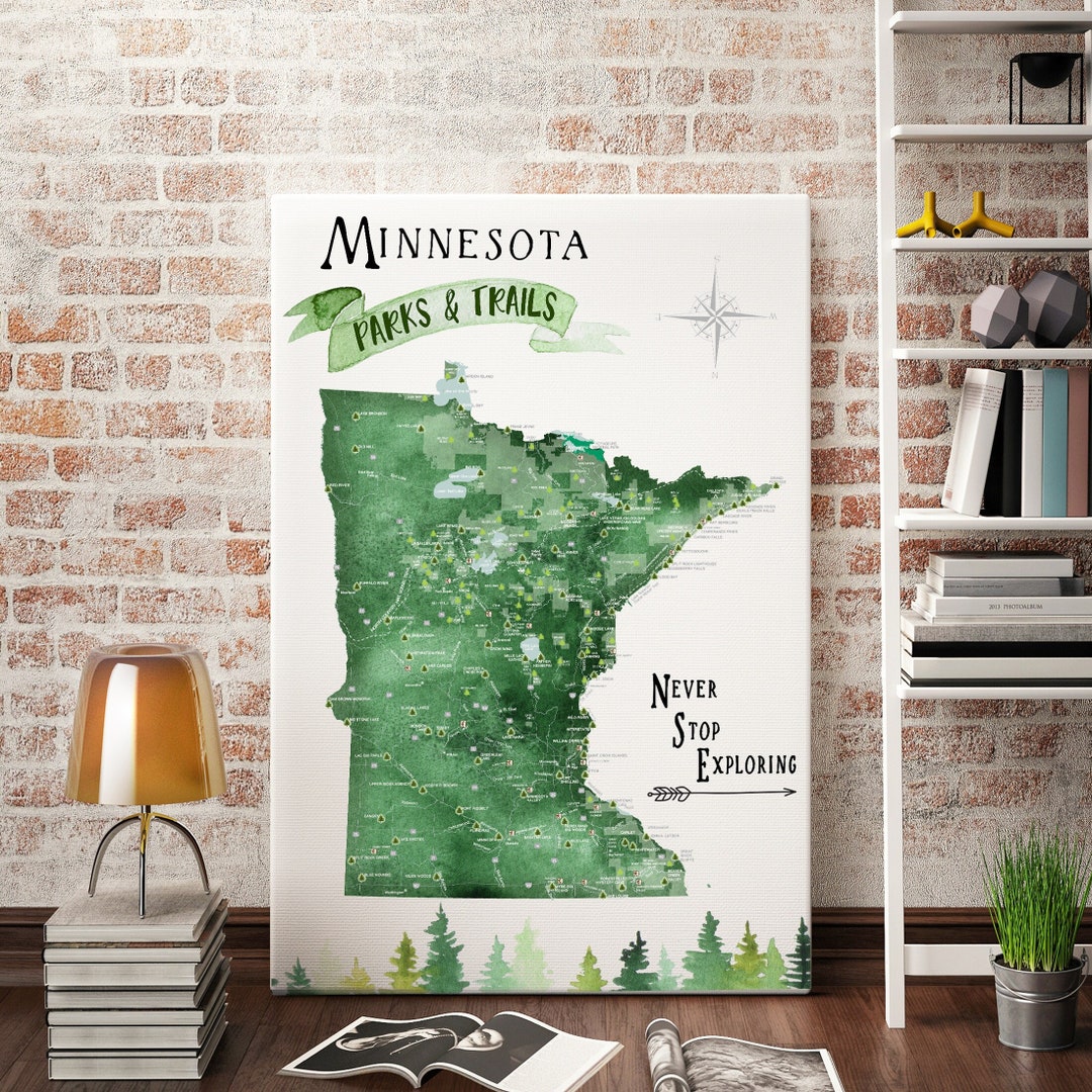 Minnesota Push Pin Map With State Parks and Popular Hiking Trails of MN ...