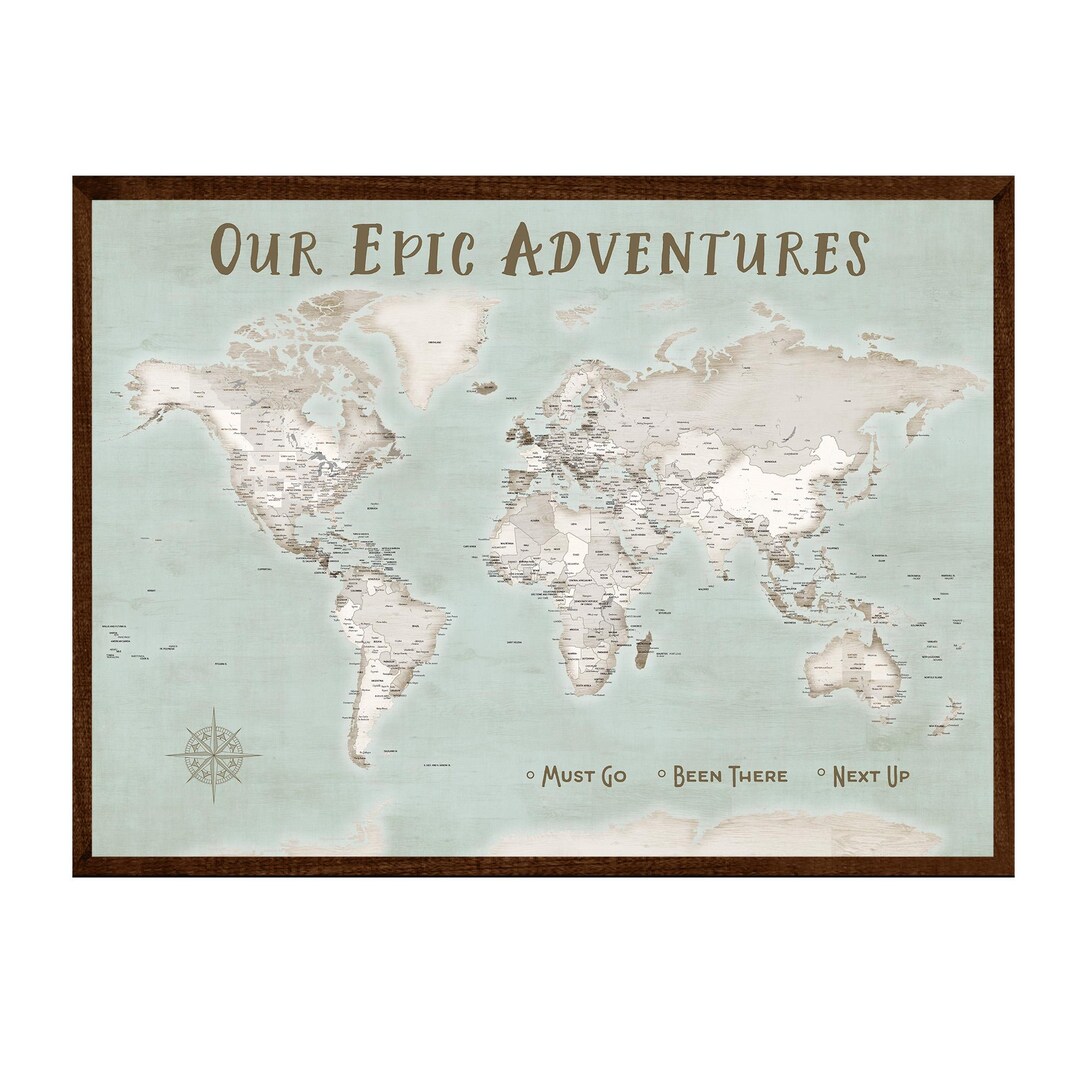 Vintage Style Modern Map, USA States on World Map, Distressed Mint ...