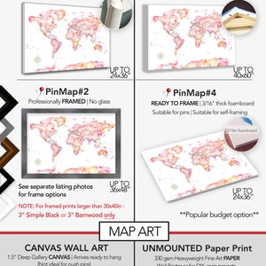 Pretty World Map, Pink Watercolor Map, Personalized Framed Pin Map to ...