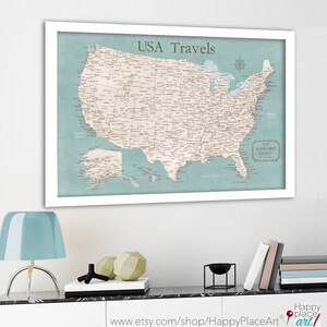 Modern USA Map With Vintage Look, Detailed USA Cities for Push Pin Map ...