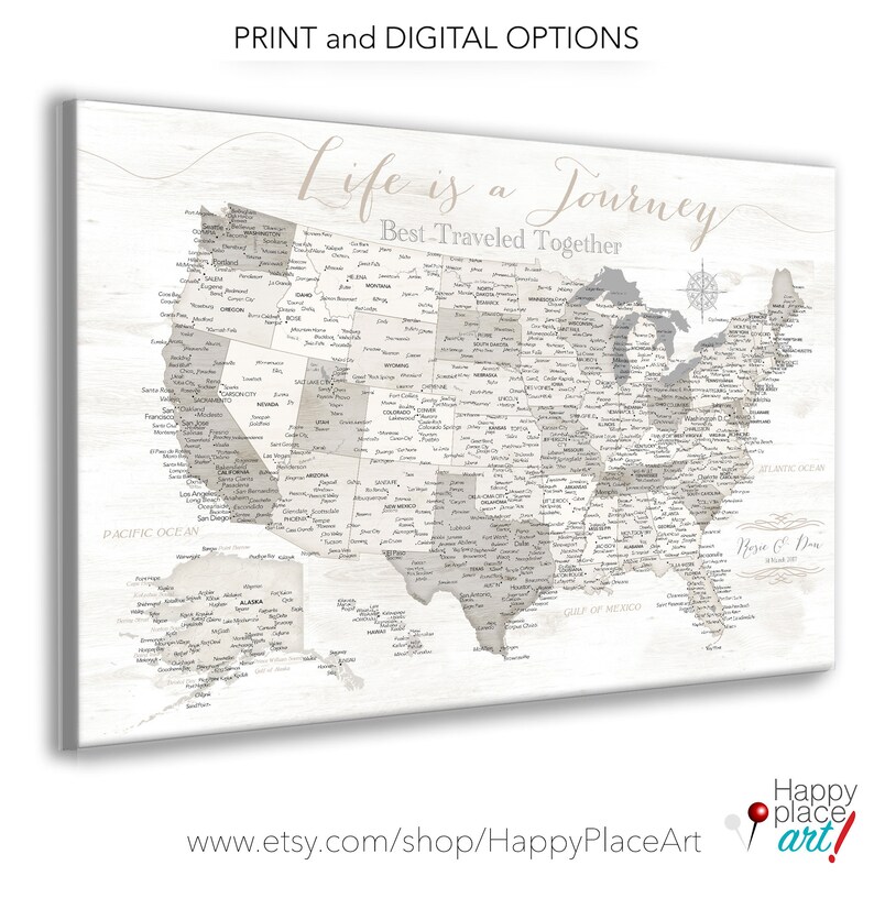 Neutral USA Map with Personalization optional Life is a | Etsy