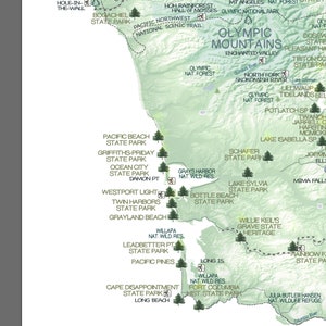 Detailed Washington Hiking Map With Parks and Trails, Mountains of WA ...