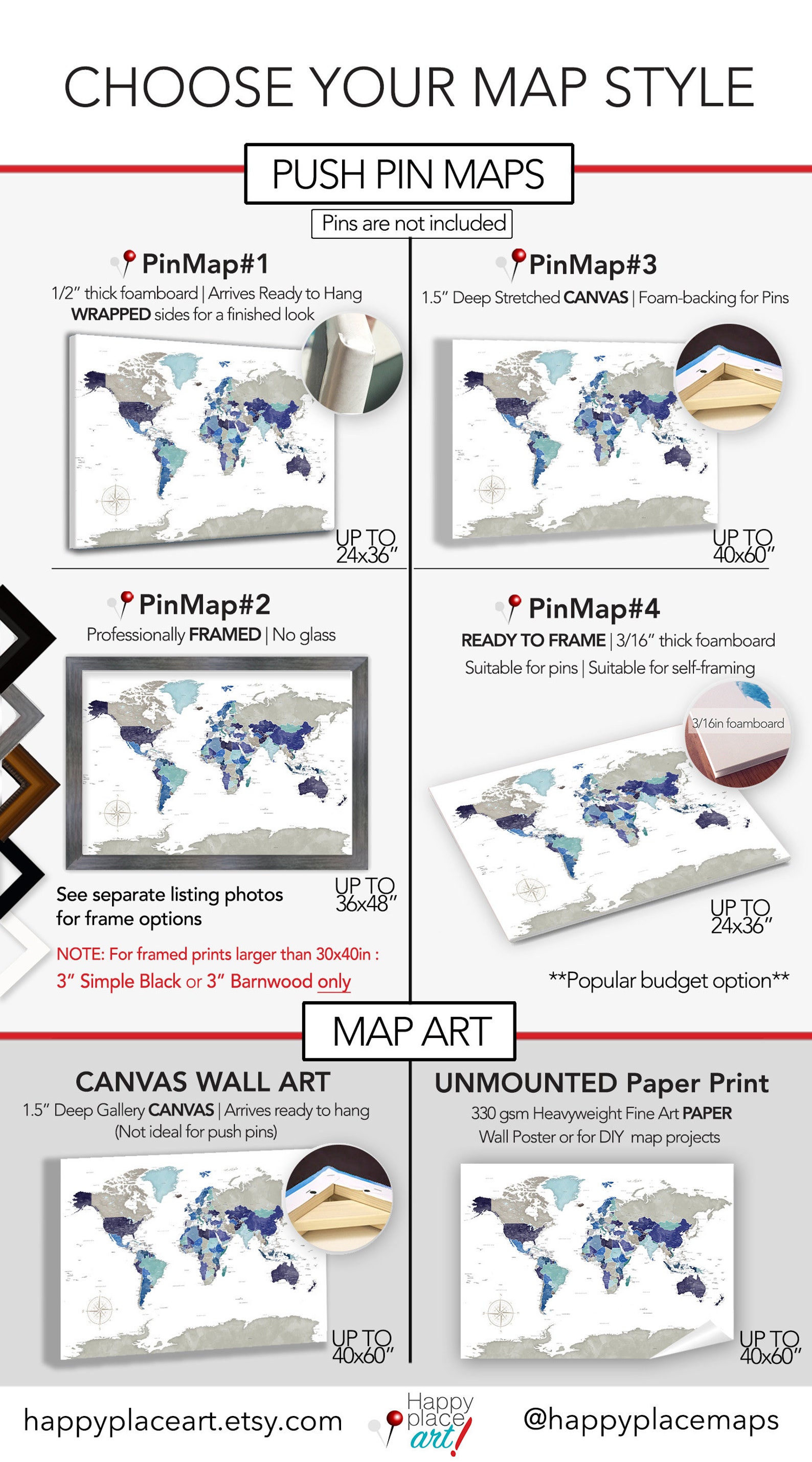 World Map Wall Art Foam Pin Board Map Canvas or Poster. Use Pins to ...