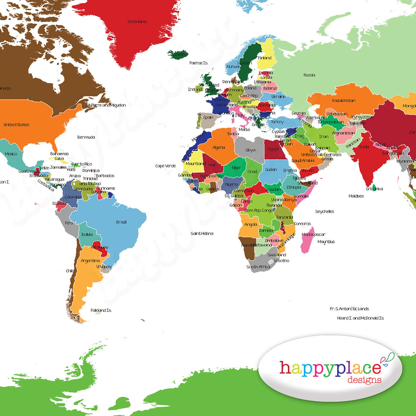 Bright Neutral Gender World Map Printable File in Large 20x30 - Etsy