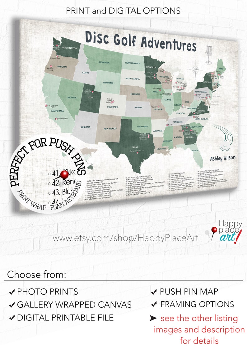 Map of Disc Golf Course Locations in USA Disc Golfer Gift - Etsy