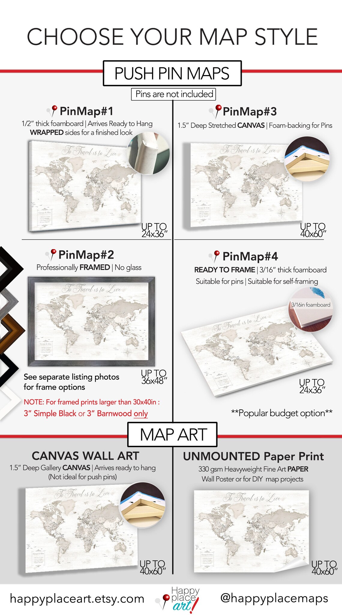 Framed Personalized World Map With Legend. Neutral Colour Wall Map ...