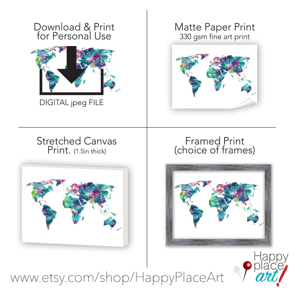 Teal world map World Map World Map Poster Large World Map | Etsy