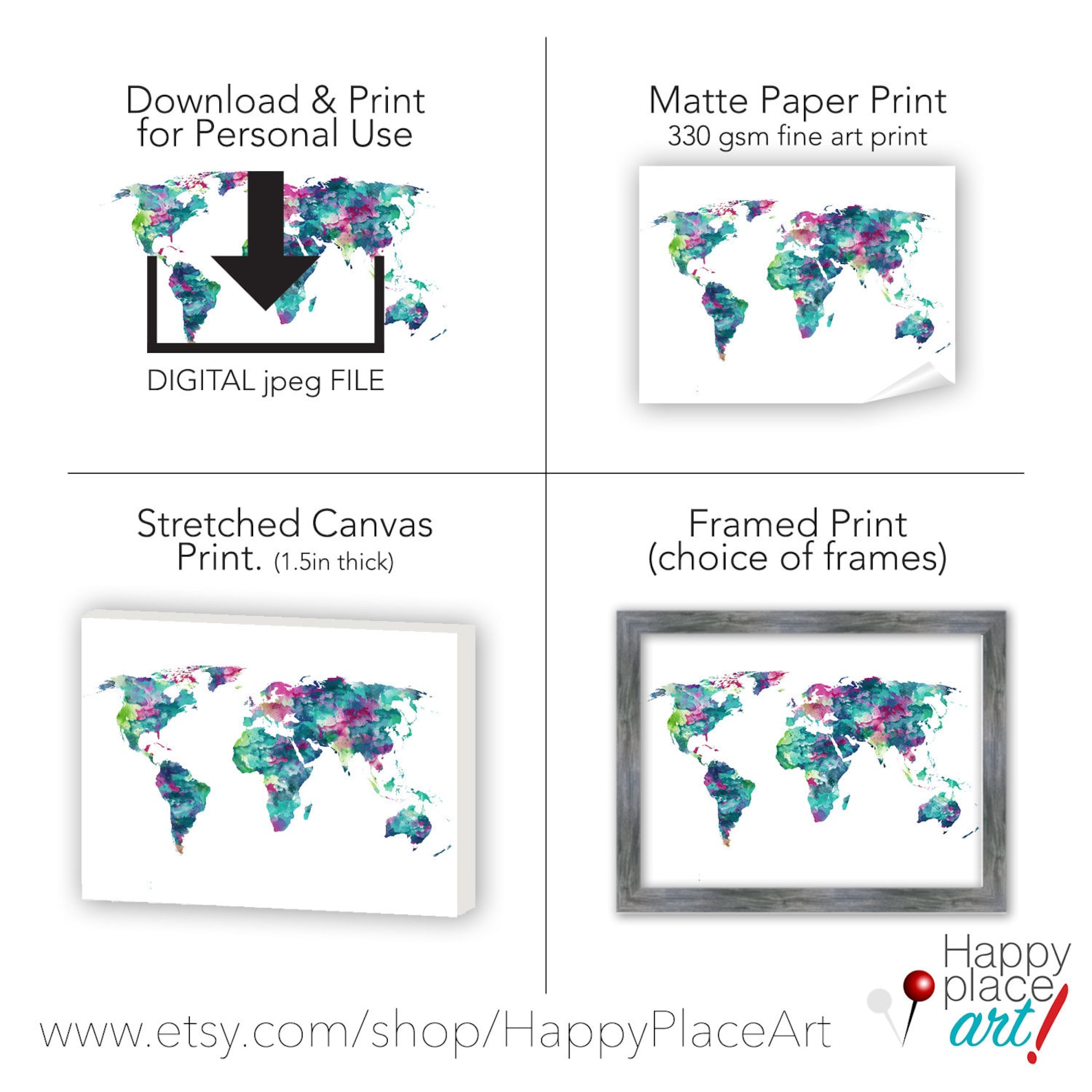 Teal world map World Map World Map Poster Large World Map | Etsy