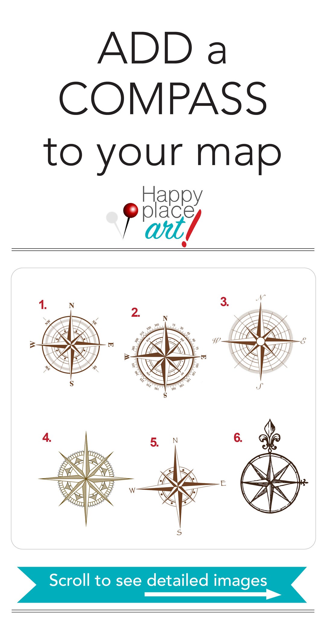 Custom Map With Compass, Map and Compass, Push Pin Map With Compass ...