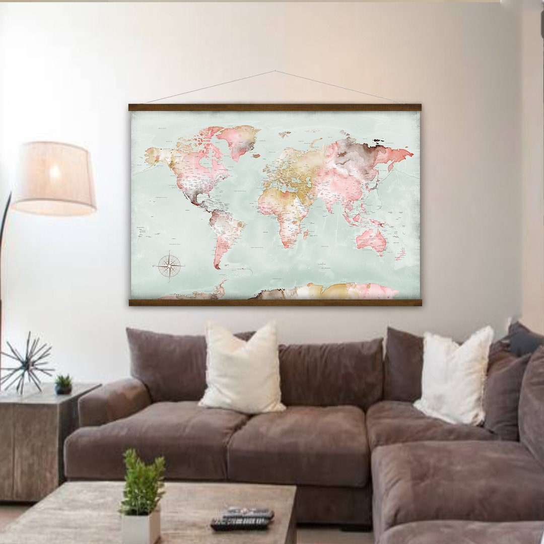 World Map Wall Hanging Canvas, Map of the World, Anniversary ...
