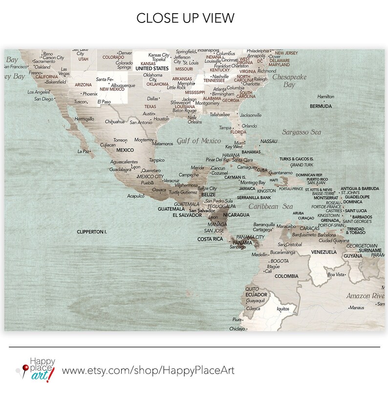 Vintage Style Modern Map USA States on World Map Distressed | Etsy