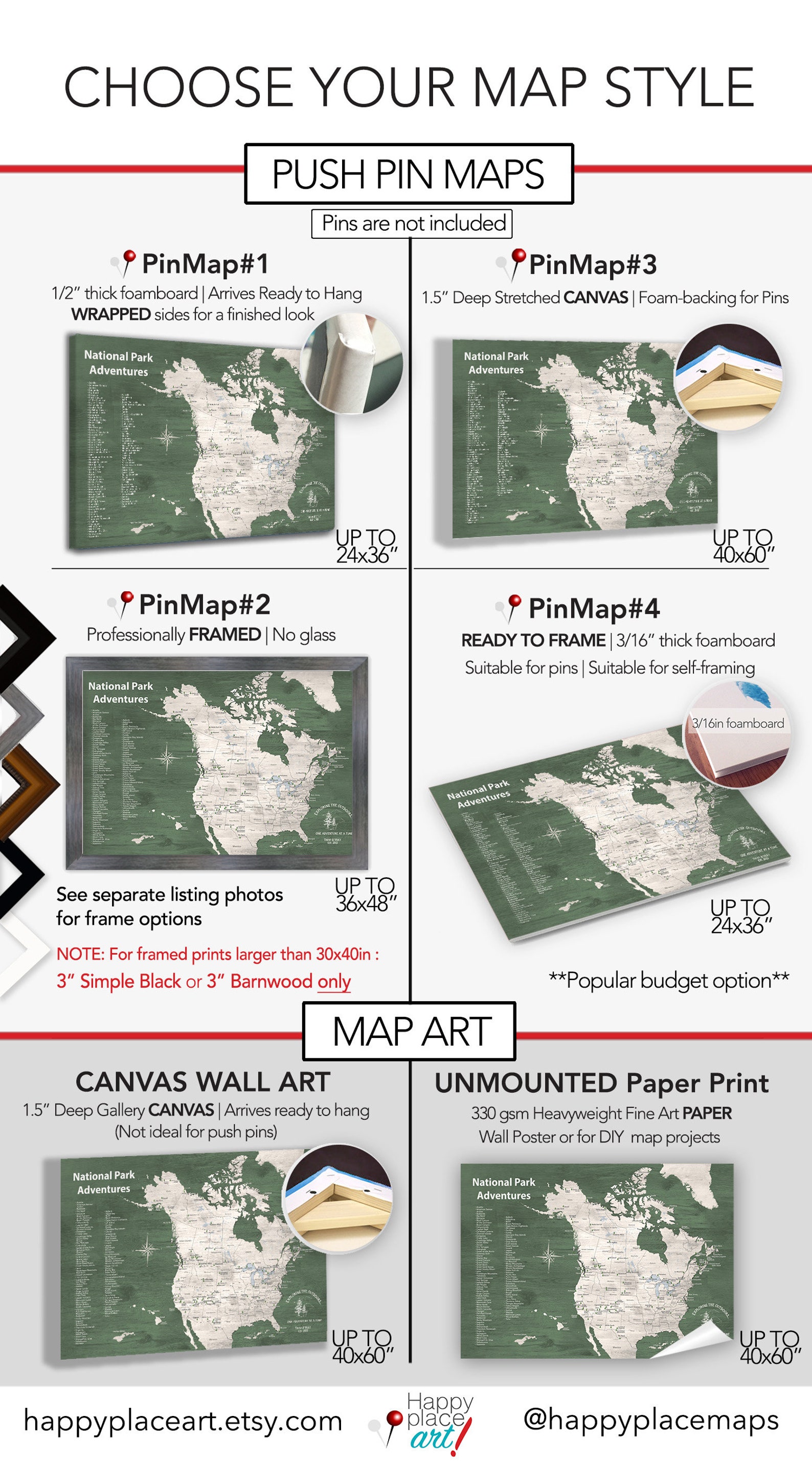 Push Pin National Parks Map, Personalized Pin Map With Personalization ...