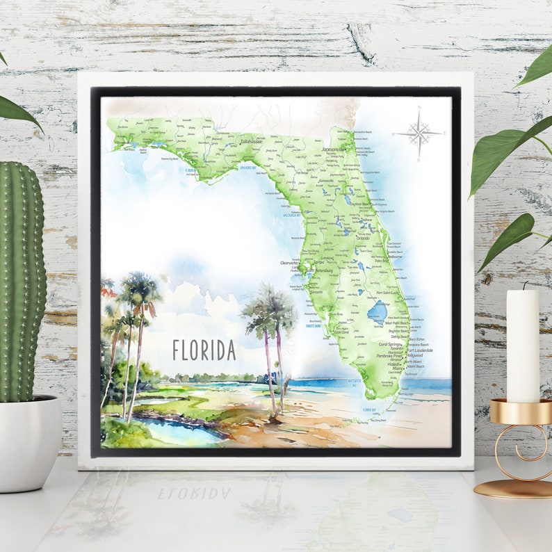 Push Pin Map of Florida Map FL State Map With Cities, Canvas Wall Art ...