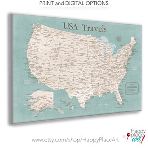 Modern USA Map With Vintage Look, Detailed USA Cities for Push Pin Map ...
